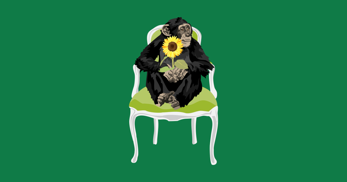 Chimp in a chair with a sunflower - Chimpanzee - T-Shirt | TeePublic