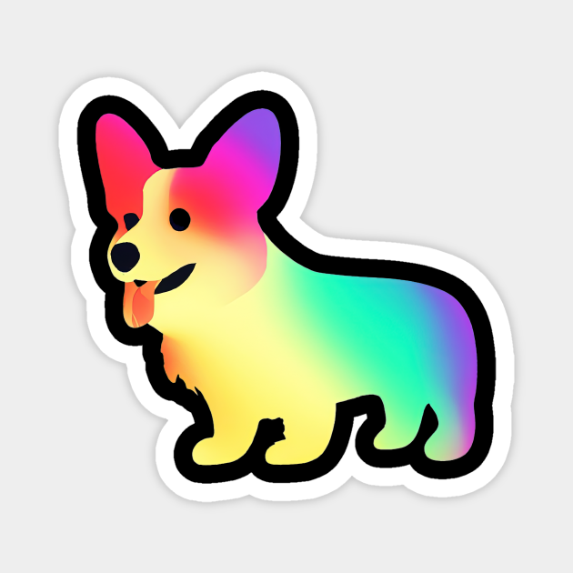 Rainbow Corgi Retro Kawaii Art Colorful - Rainbow - Magnet | TeePublic