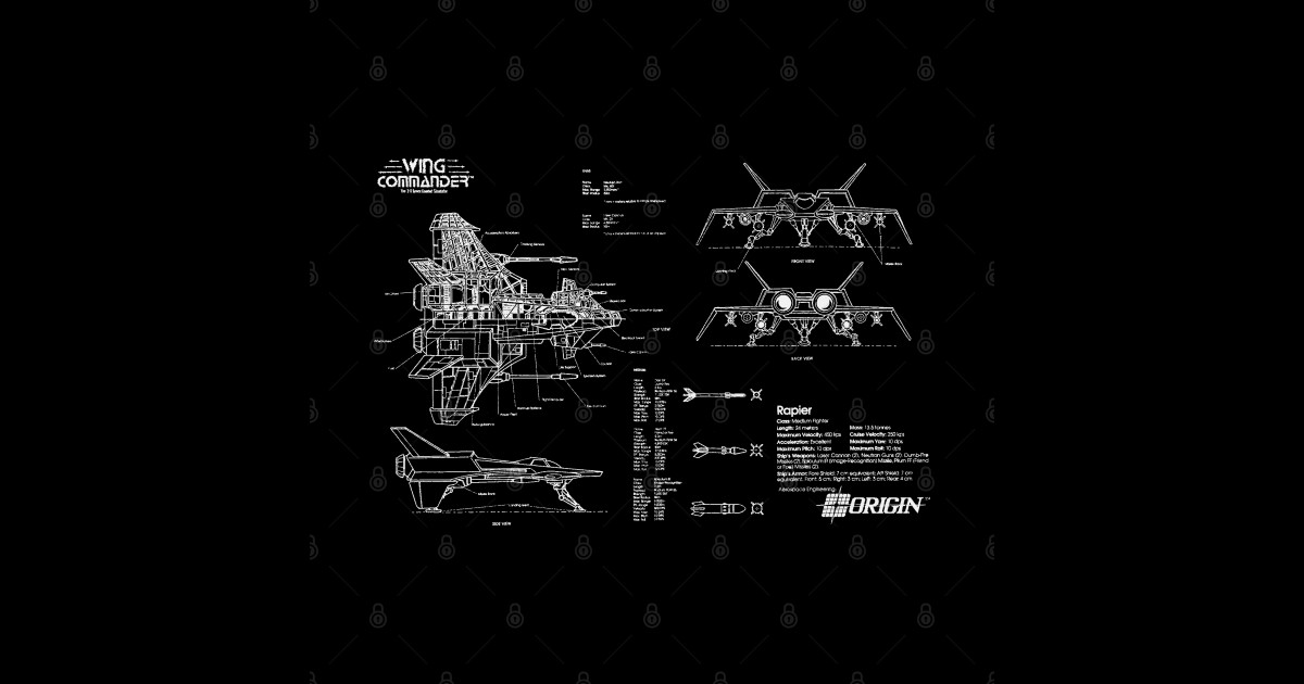 Wing Commander - Rapier Ship Blueprint - Wing Commander - Sticker ...