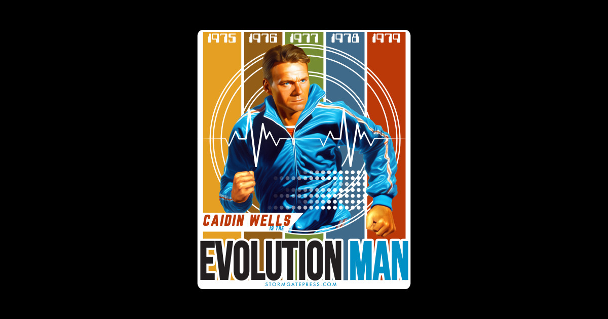 Retro Caiden Wells - Evolution Man - Science Fiction - Sticker | TeePublic