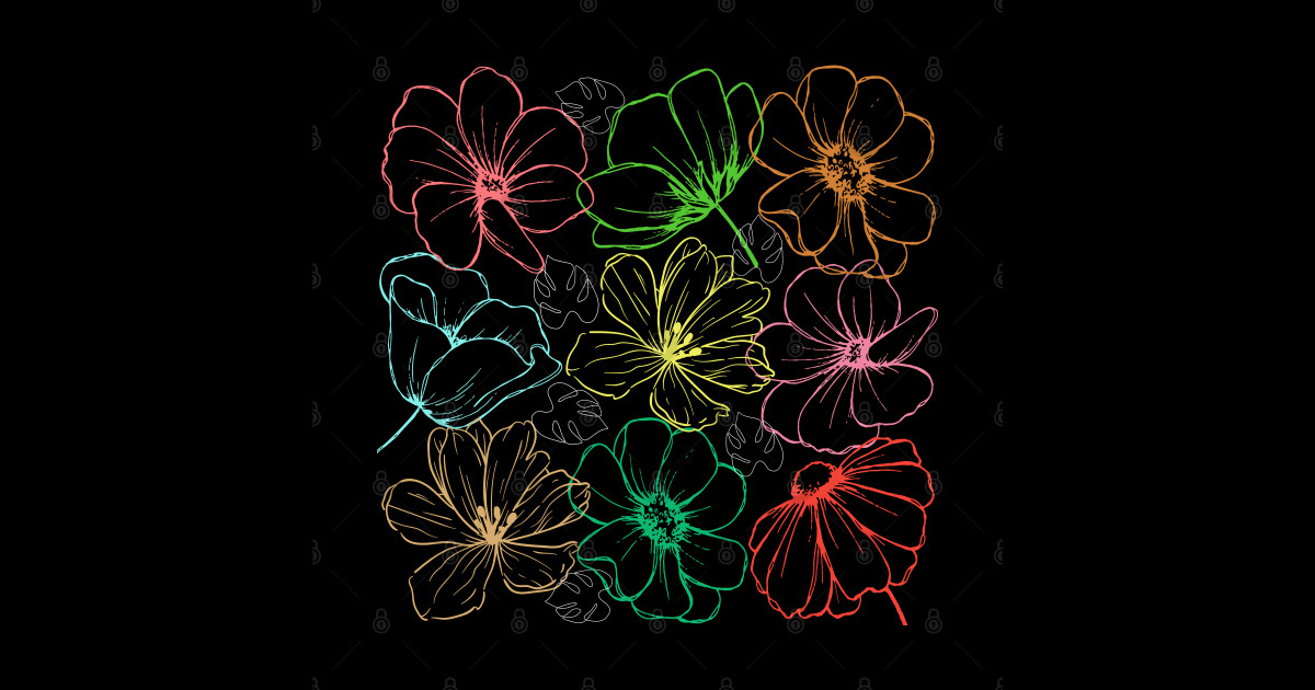 Colorful flowers lines pattern - Flowers Art - Sticker | TeePublic