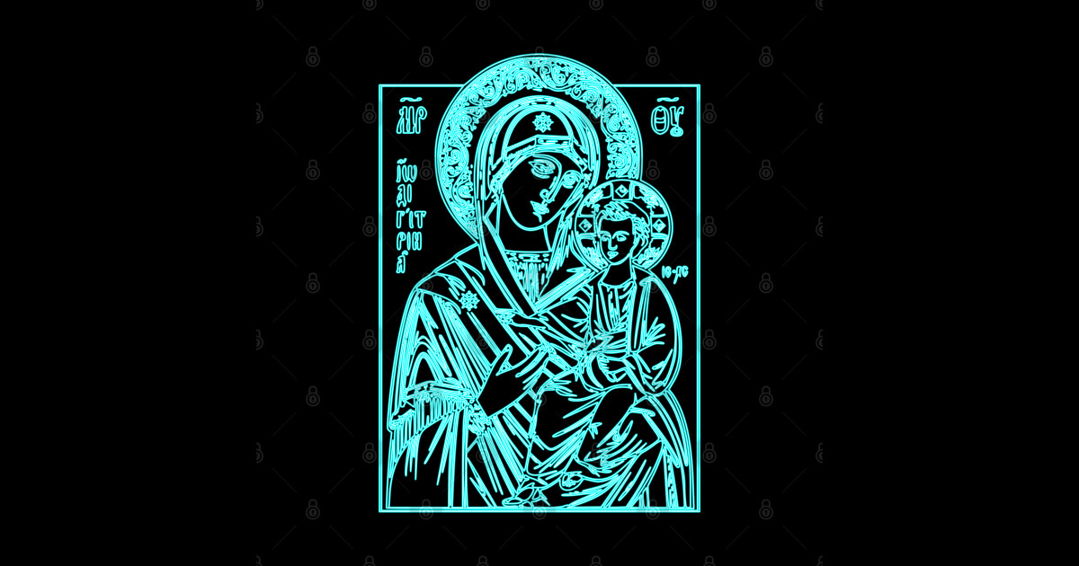 Icon of Virgin Mary and Jesus Christ (blue neon) - Virgin Mary ...