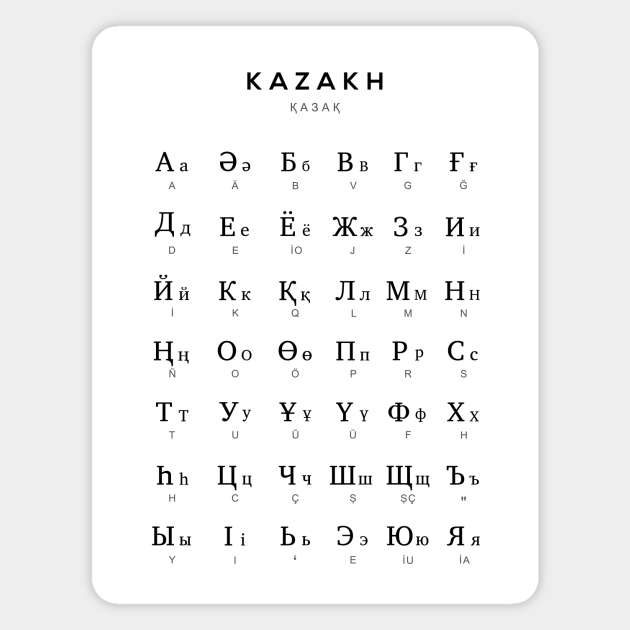 Kazakh Alphabet Chart, Kazakh Language Chart, White - Kazakh - Magnet ...