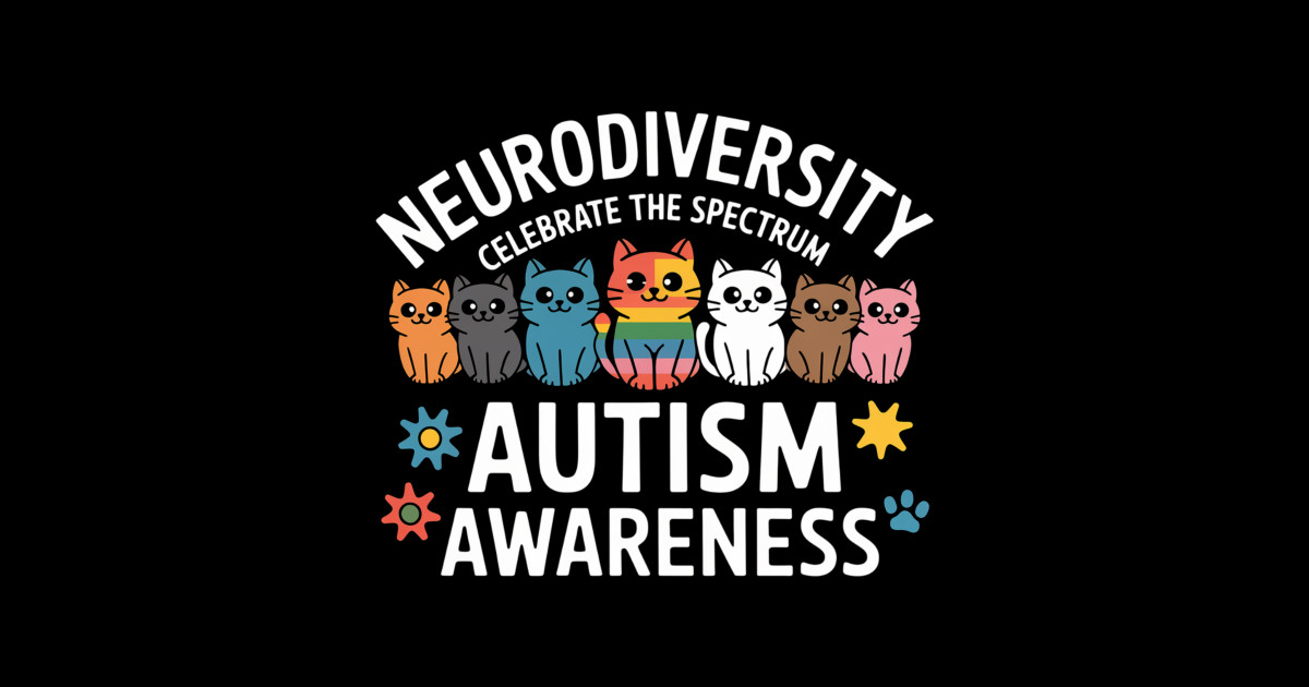 Neurodiversity Cat Autism ASD ADHD Rainbow - Cat Autism - Sticker ...