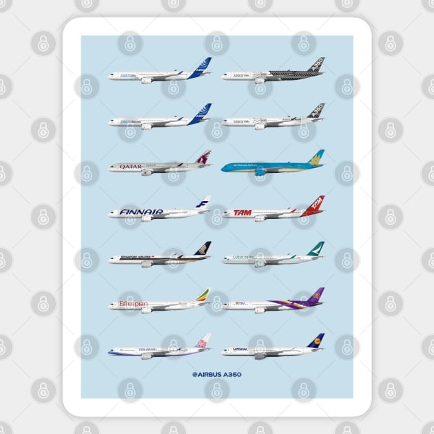 Airbus A350 Operators - Airbus A350 Airplane - Sticker | TeePublic