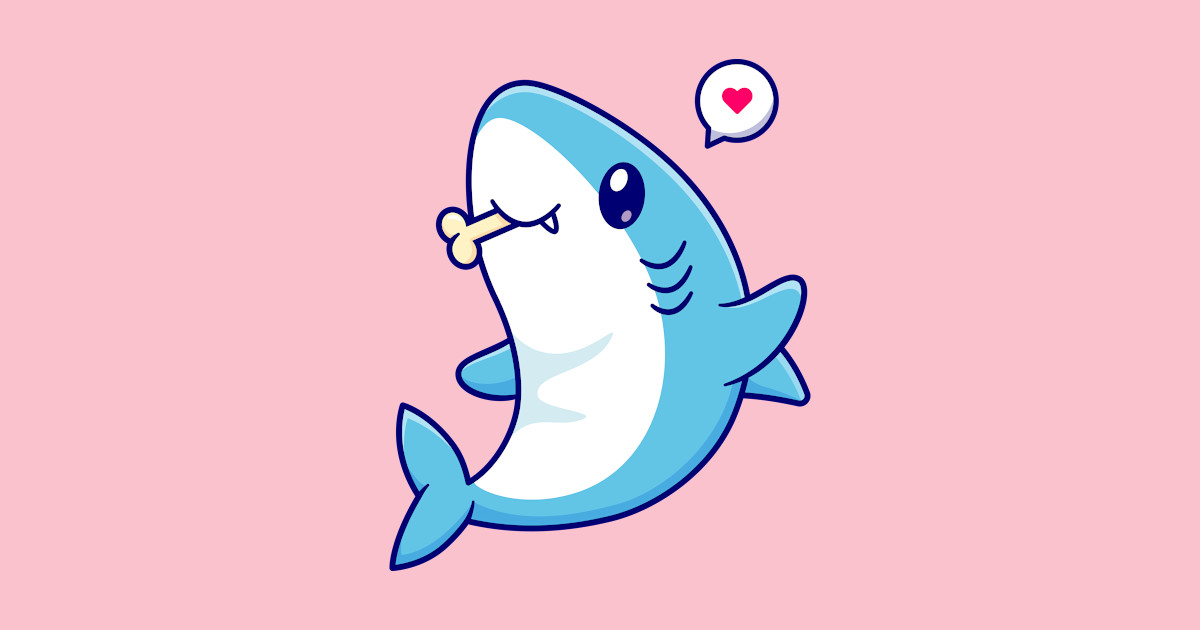Cute Shark Eating Bone And Waving Hand Cartoon - Cute Shark Eating Bone ...
