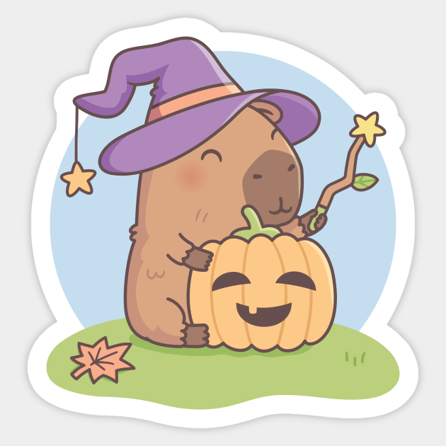 Cute Capybara Wizard and Squash Halloween - Cute Capybara - Sticker ...