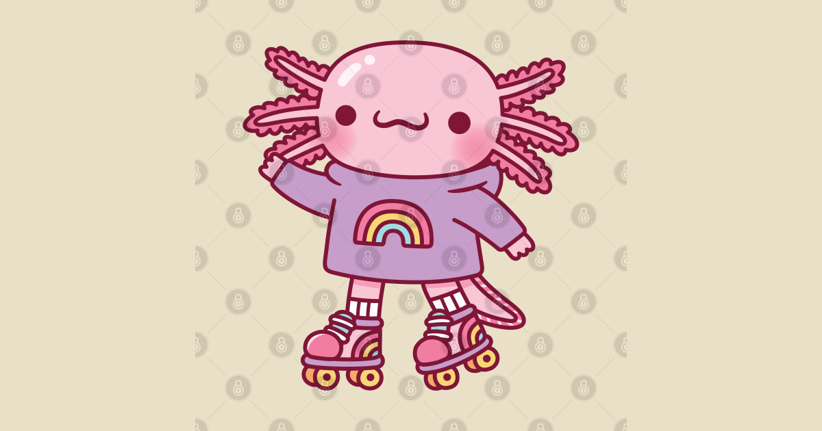 Cute Axolotl With Hoodie And Roller Skates - Cute Axolotl - T-Shirt ...