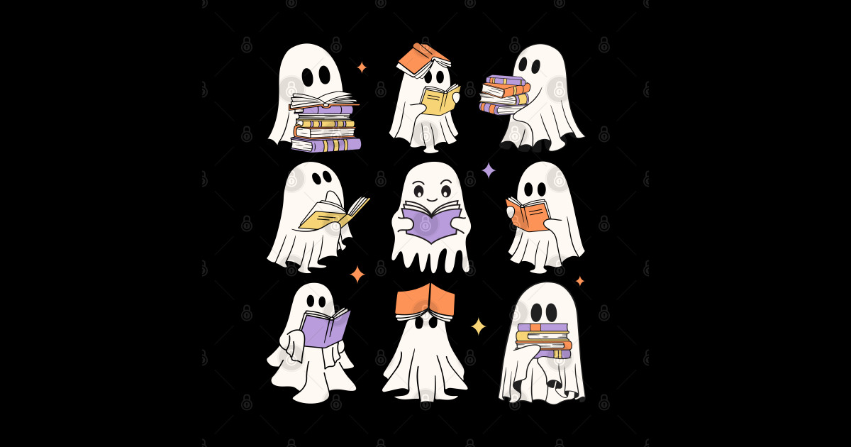 Bookish Ghosts - Cute and Spooky Reading Design - Ghosts Reading ...