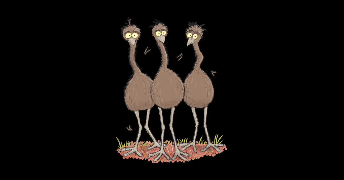 Funny Australian emu trio cartoon illustration - Emu - Sticker | TeePublic