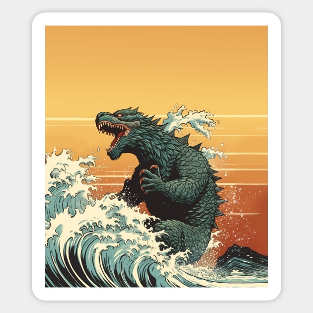 Great waves with Godzilla - Godzilla Graphic - Sticker | TeePublic
