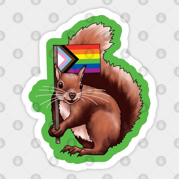 Squirrel with a Progress Pride Flag - Squirrel - Sticker | TeePublic