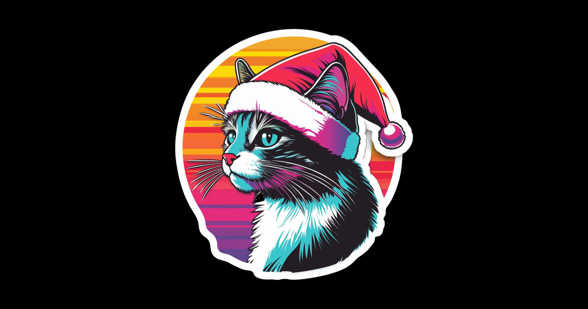 Retrowave Santa Cat - Retrowave Santa Cat - Posters and Art Prints ...