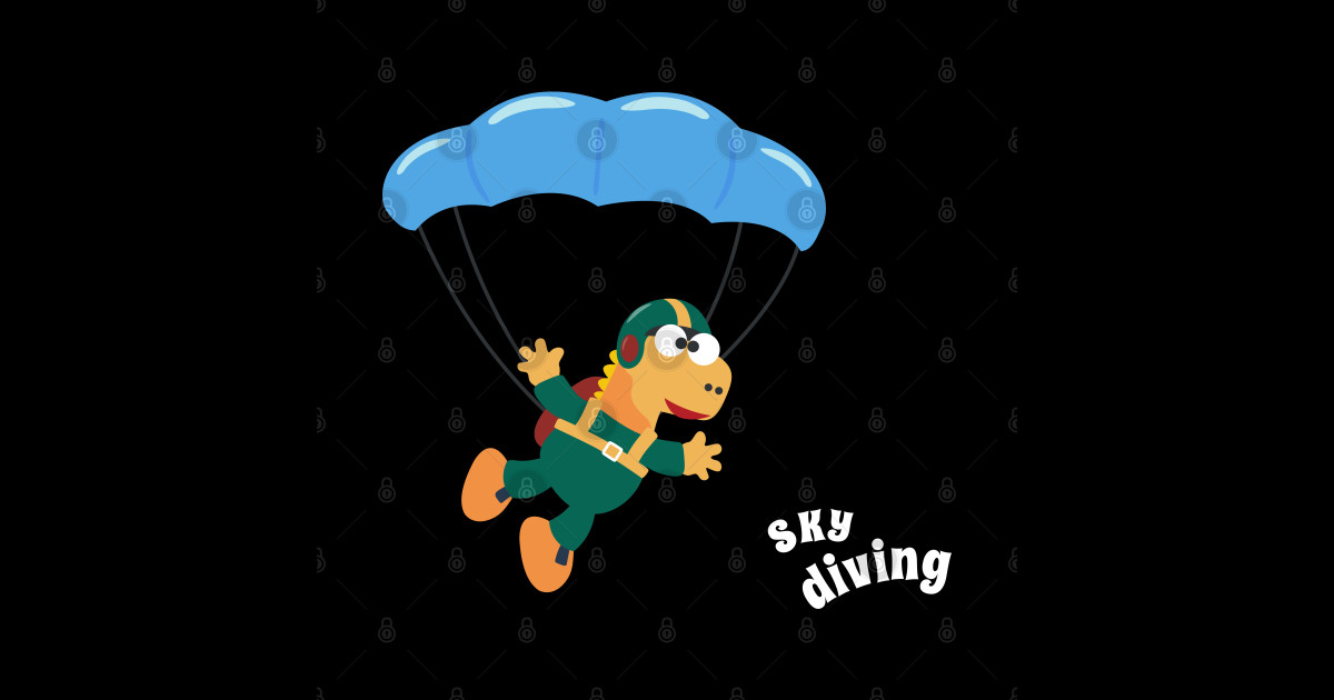 cartoon illustration of skydiving with litlle dinosaur - Sky Diving ...