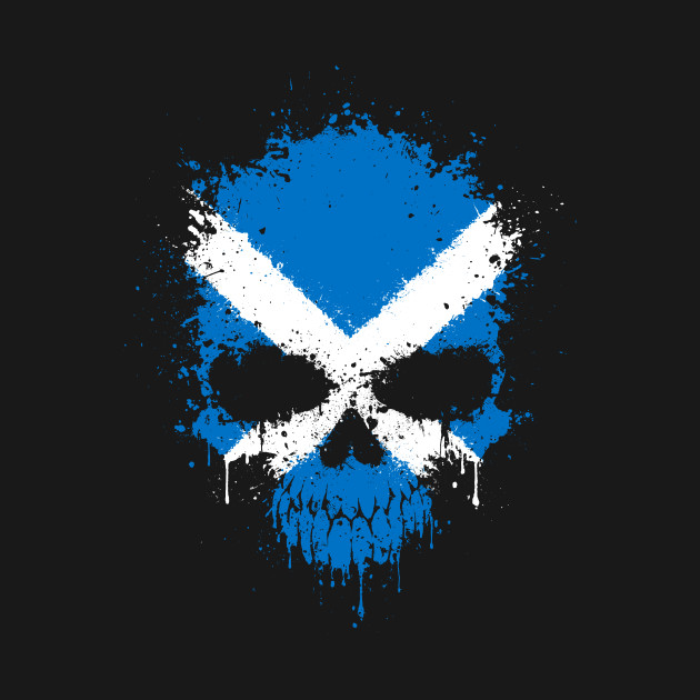 Chaotic Scottish Flag Splatter Skull - Scotland - T-Shirt | TeePublic