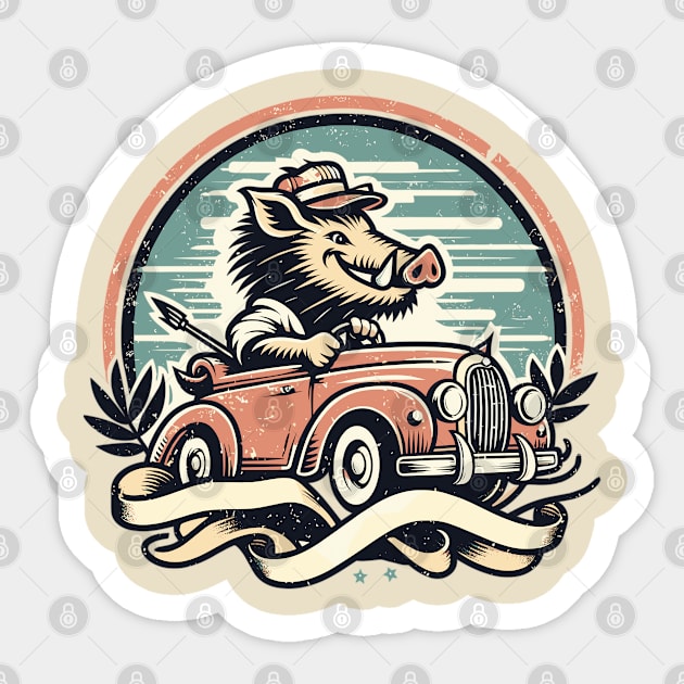 Boar Driving Car - Boar - Sticker | TeePublic