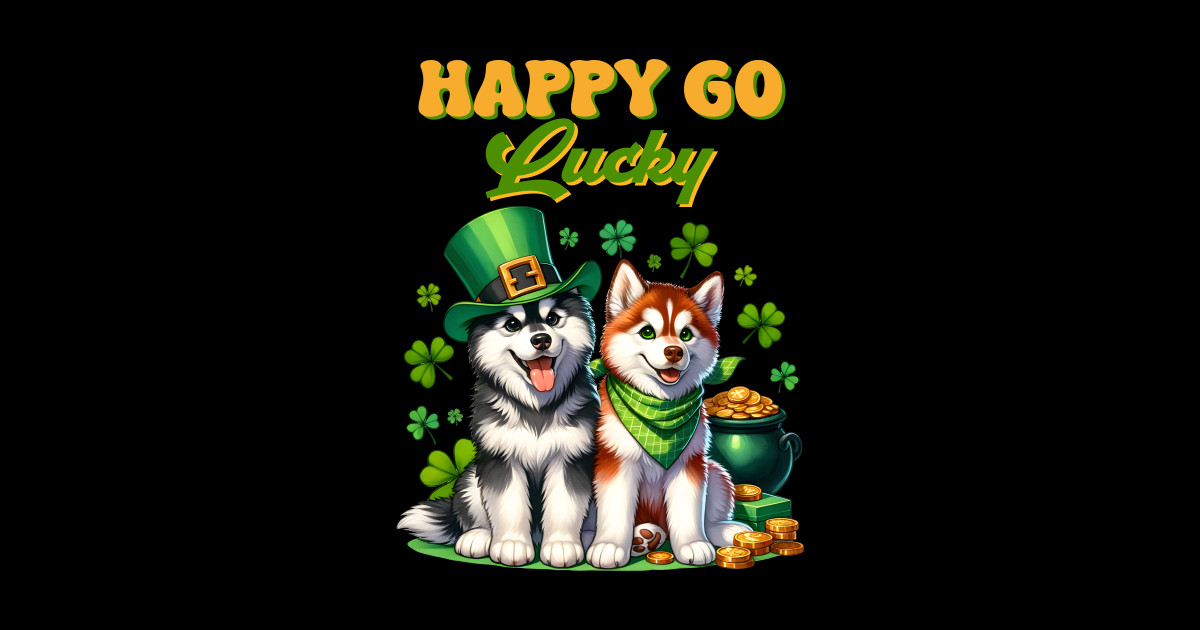Happy Go Lucky Cute Husky St. Patricks Day - St Patricks Day - Sticker ...