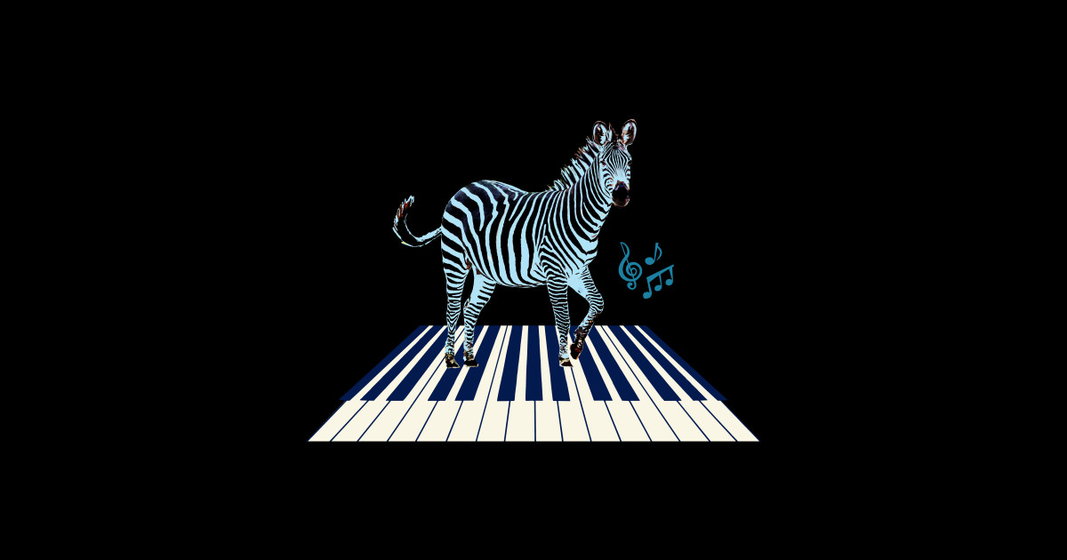 Zebra in Blue on Keyboard with Music Notes - Zebra - Posters and Art ...