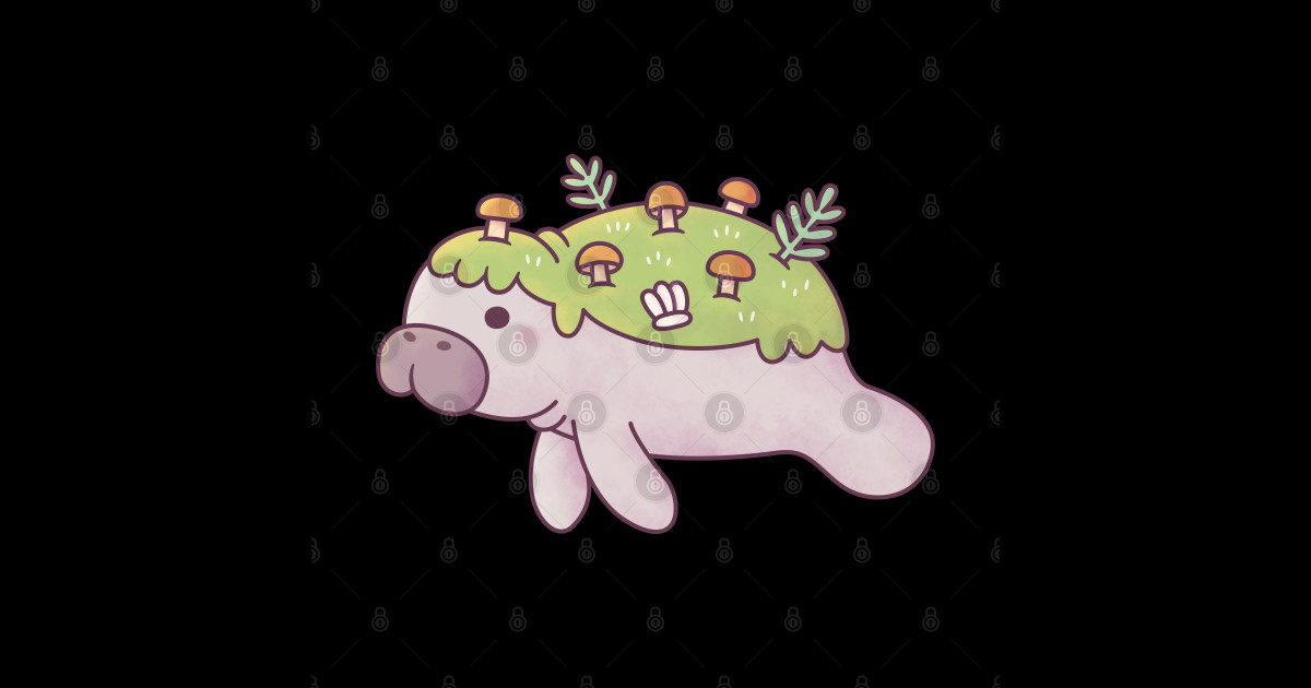 Cute Manatee With Moss And Fungi Back - Funny Manatee - Posters and Art ...