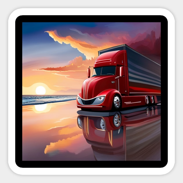 Big Rig Ocean Sunset - Big Rig - Sticker | TeePublic