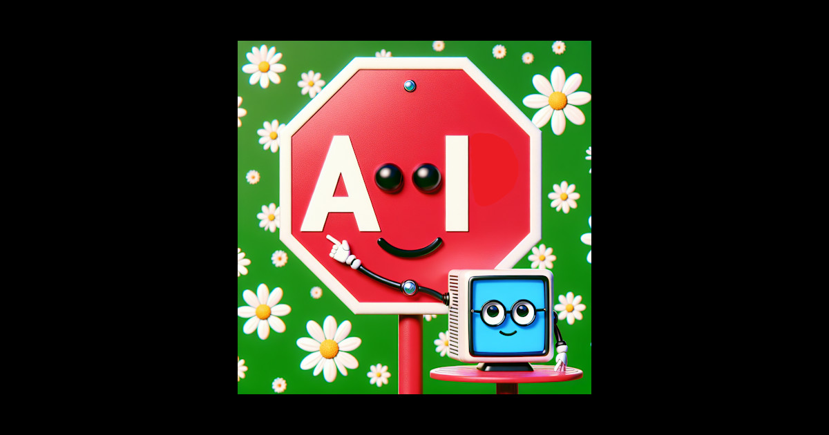 Stop AI / Anti-AI Symbol / Ban Artificial Intelligence (On Black ...