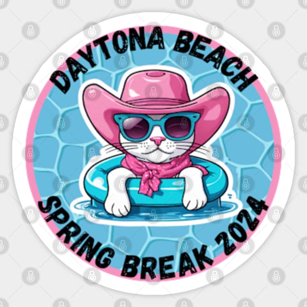 Daytona Beach Spring Break 2024 - Cute Cat Pink Hat - Sticker | TeePublic