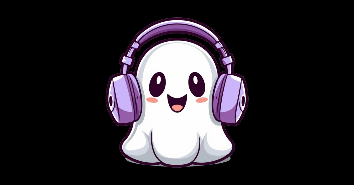 Happy Ghost with Headphones - Ghosts - Sticker | TeePublic