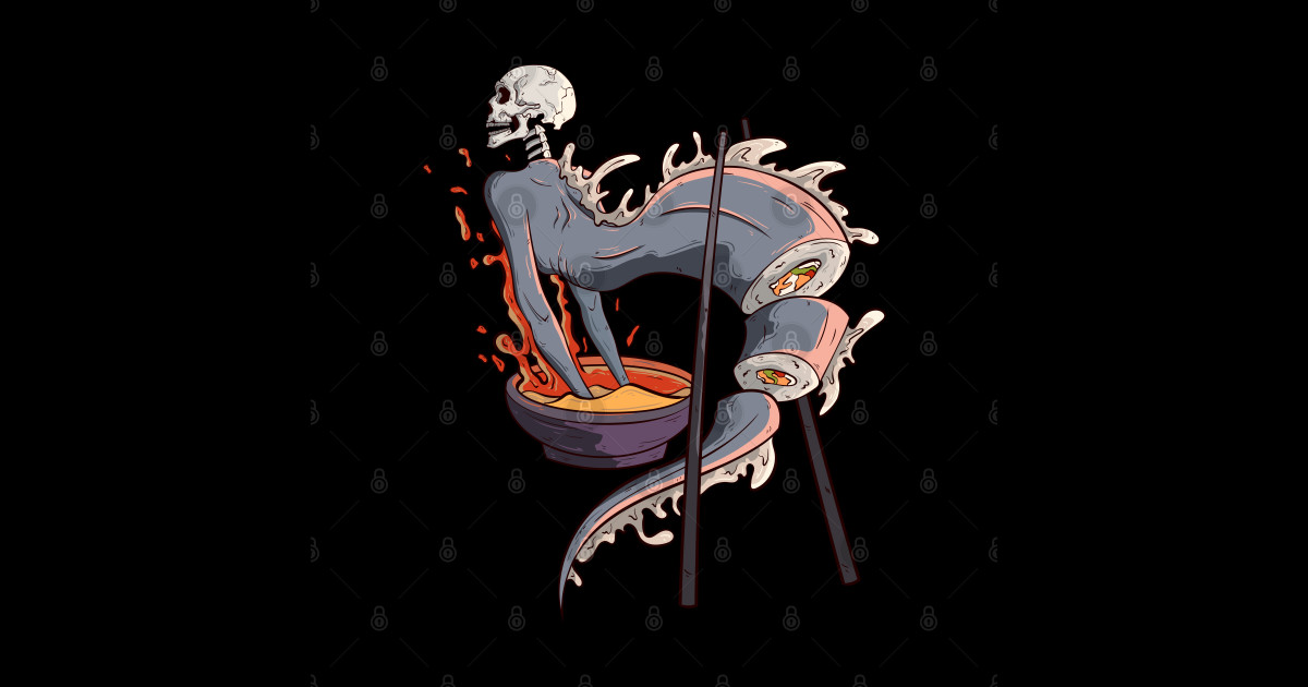The Great Sushi Skeleton Bowl 2 - Japanese Vector art Illustration - Sushi Lover - Posters and ...