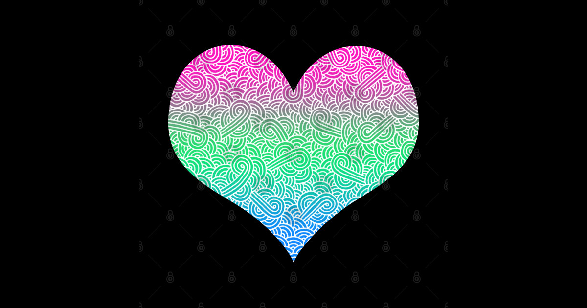 Ombré Polysexuality Colours And White Swirls Doodles Heart