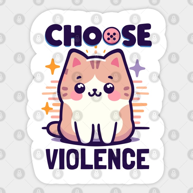 "I choose violence" Cute Cat - I Choose Violence - Sticker | TeePublic