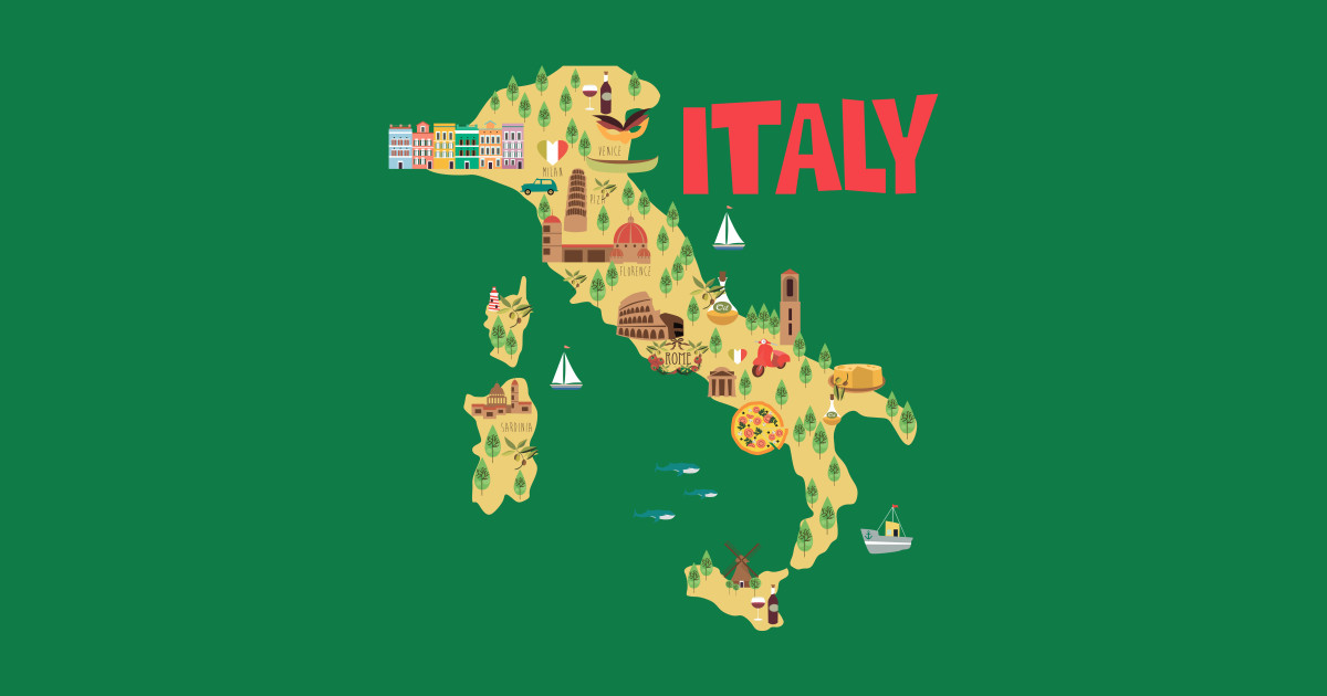 Italy Illustrated Map - Italy - T-Shirt | TeePublic