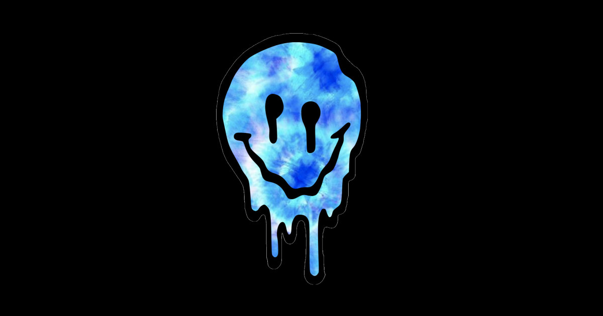 Blue Tye Dye Drippy Smiley Face - Sticker - Magnet | TeePublic