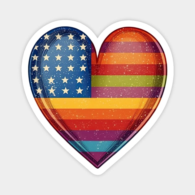 American Pride Flag Heart - Rainbow Colored Stars and Stripes Heart ...