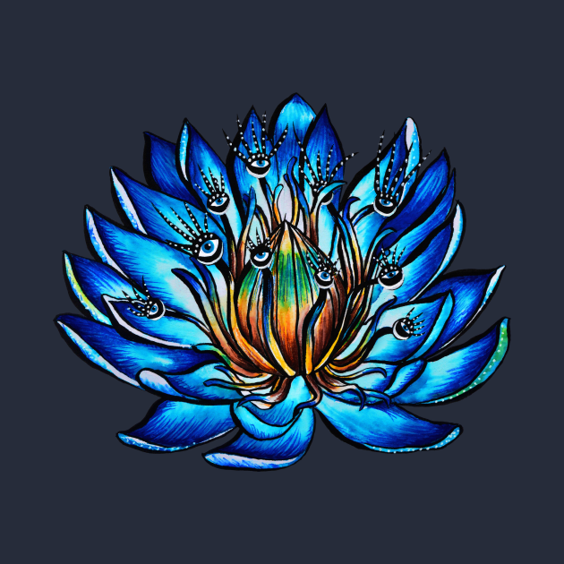 Blue Water Lily Flower Monster - Drawing - T-Shirt | TeePublic