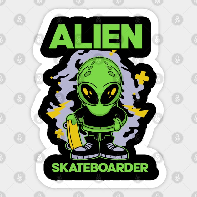 ALIEN SKATEBOARD CARTOON - Skateboarding - Sticker | TeePublic