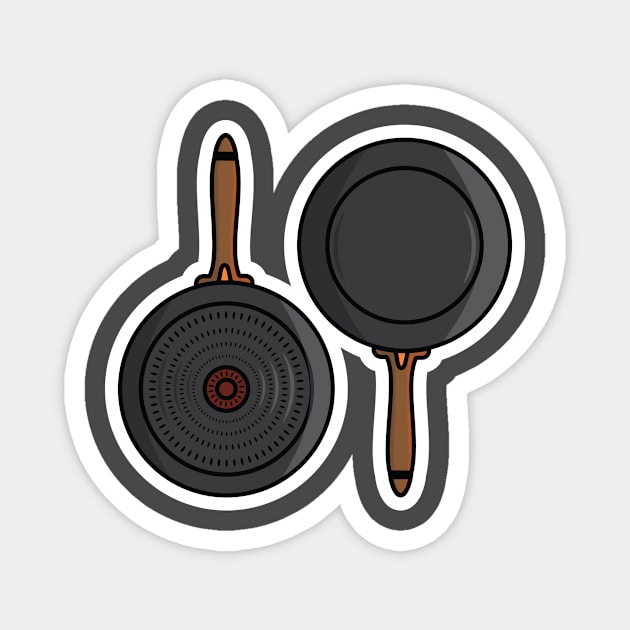 Fry Pan Front side and back side sticker design vector illustration ...