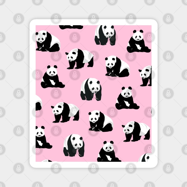 Multiple Pandas on Pink Background - Panda - Magnet | TeePublic