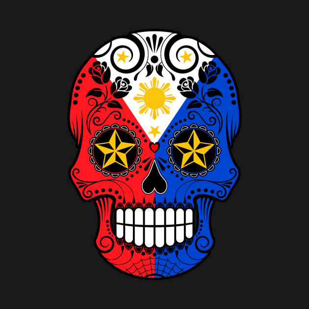 Filipino Flag Sugar Skull with Roses - Filipino - T-Shirt | TeePublic