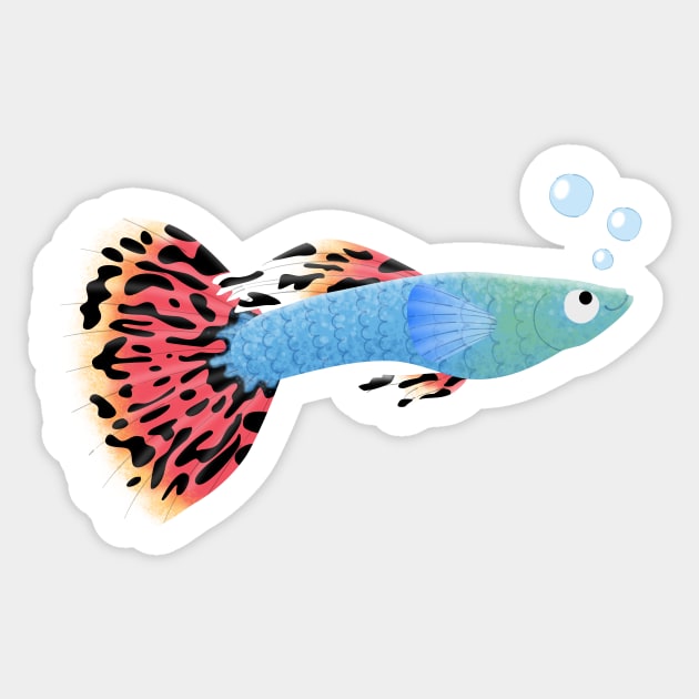 Cute fancy guppy cartoon illustration - Guppy - Sticker | TeePublic