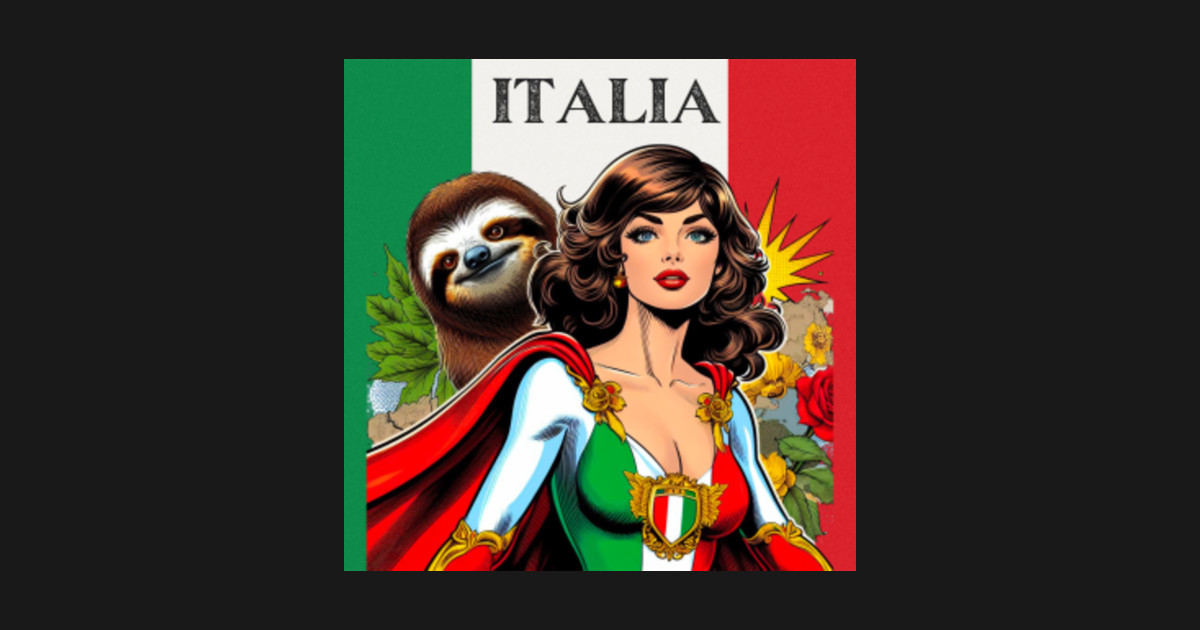 Italian Female Comic Book Superhero with Sloth - Italy - T-Shirt ...