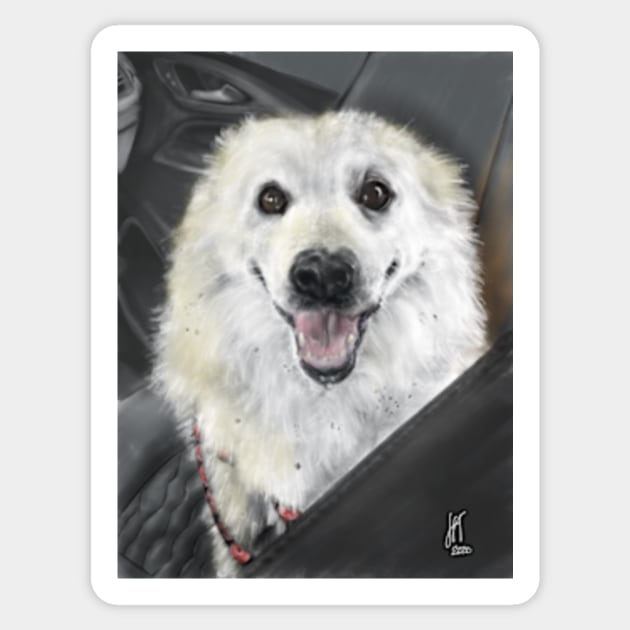 Happy Eskie Riding in a Car - Eskie - Sticker | TeePublic