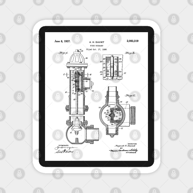 Fire Hydrant Patent - Fireman Fire House Art - White - Fire Hydrant ...