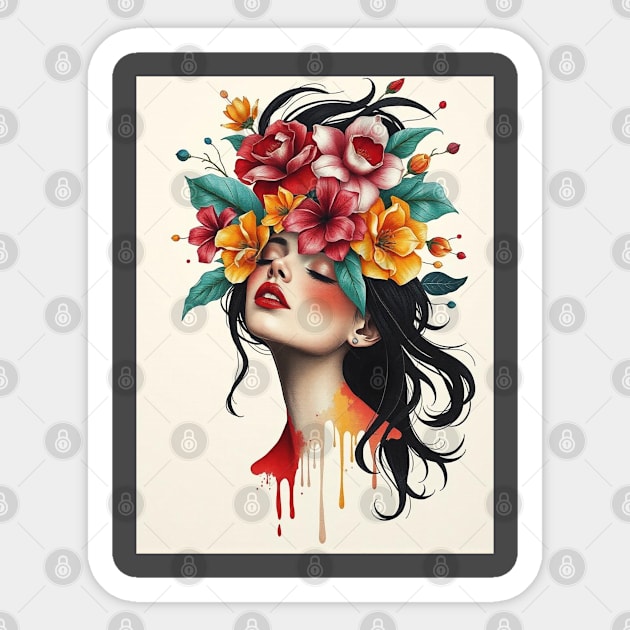 Vintage Flower Face - Floral - Sticker | TeePublic