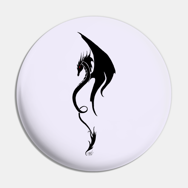 Tribal Simple Black Dragon - Tribal Dragon - Pin | TeePublic