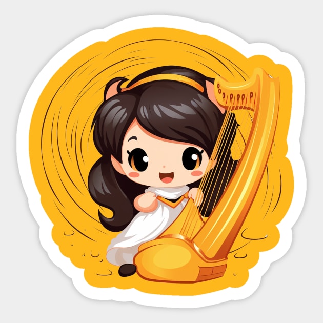 Chibi Girl Playing Harp - Music Instrument - Sticker | TeePublic