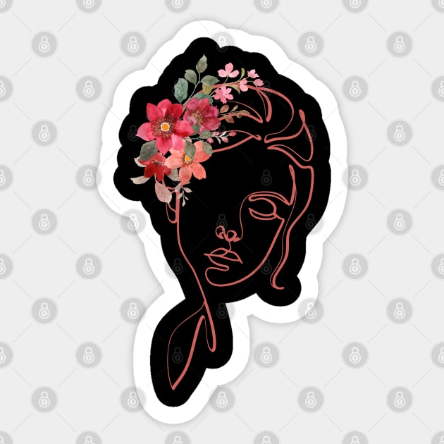 Floral Face Line Art - Floral Face Line Art - Sticker | TeePublic