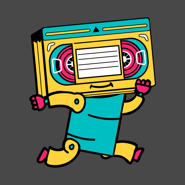 Happy Running Retro VHS Robot - Happy - T-Shirt | TeePublic