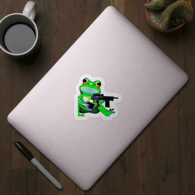 Meme Frog with Gun - Frog - Sticker | TeePublic