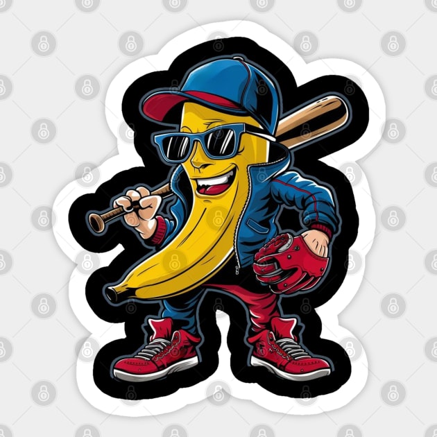 banana playing baseball - Banana Baseball - Sticker | TeePublic