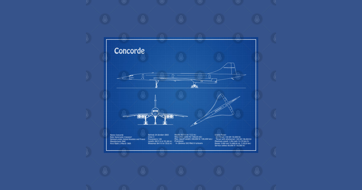 Concorde - Airplane Blueprint - AD - Concorde - T-Shirt | TeePublic